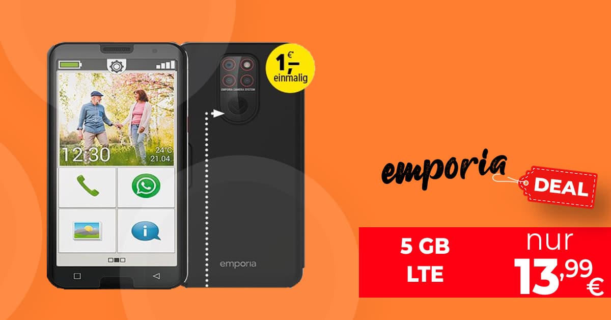 Seniorenhandy emporiaSMART.5 mit 5GB LTE nur 13,99 Euro monatlich - HandyTarifTipp