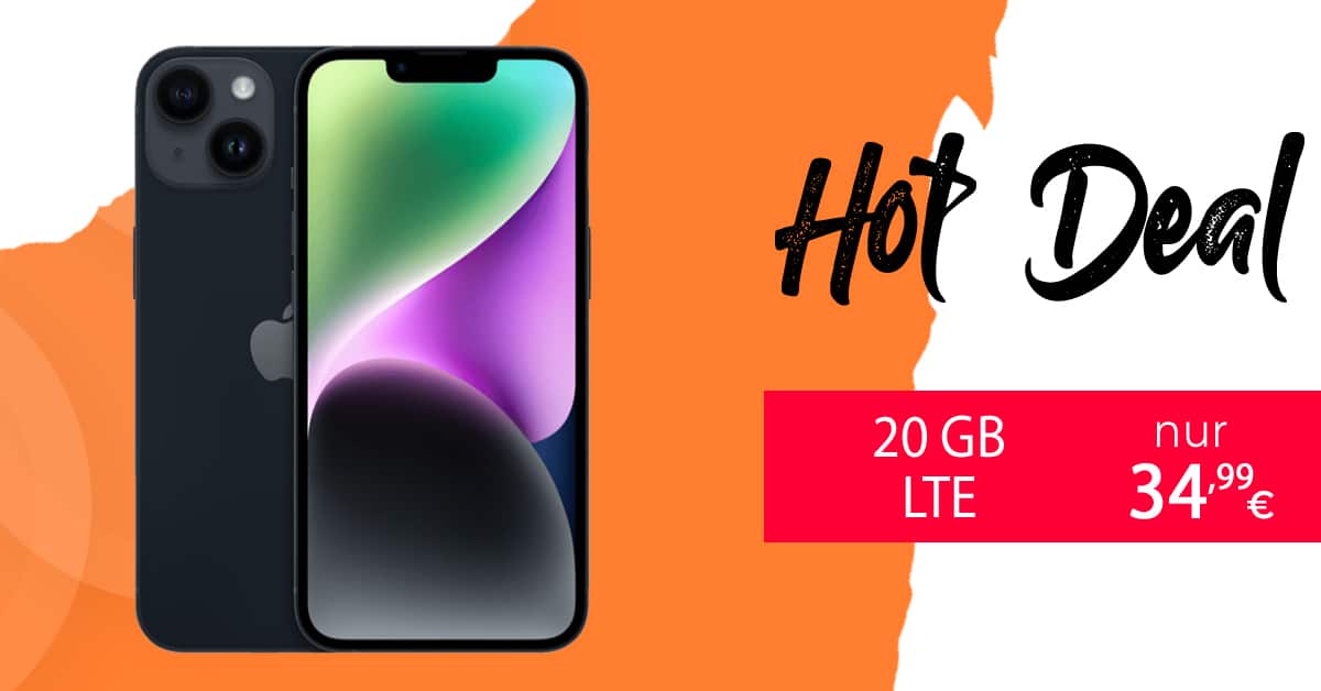 Apple iPhone 14 für einmalig 99,99 Euro mit 50€ Wechselbonus und 20GB ...