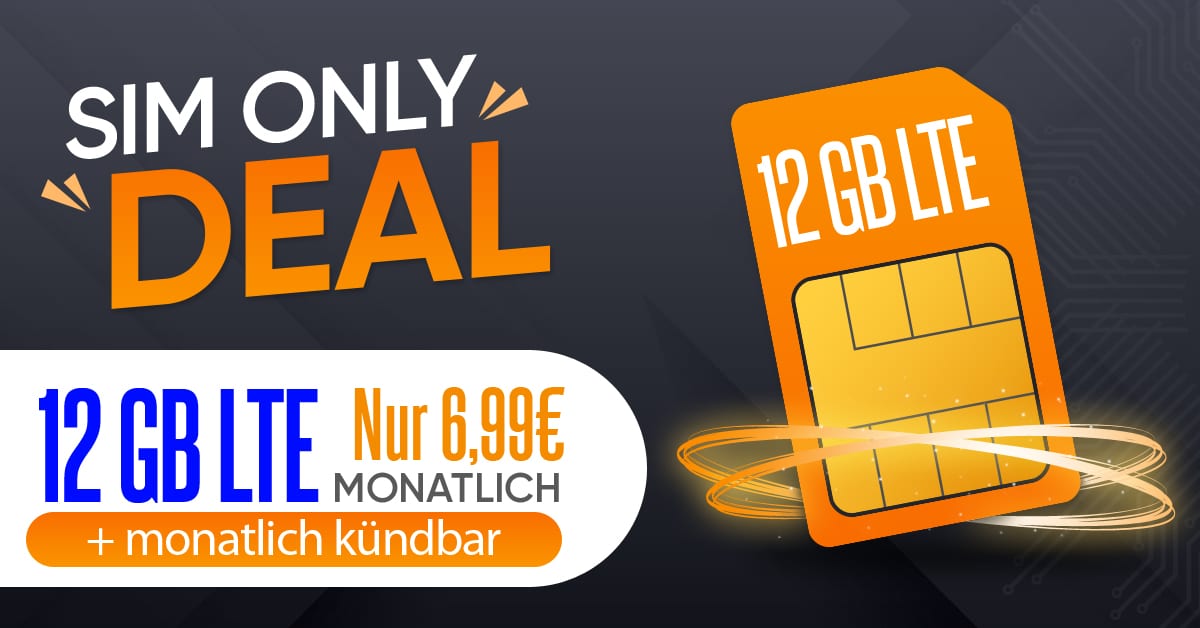 Monatlich kündbar - 12GB LTE nur 6,99 Euro monatlich - HandyTarifTipp