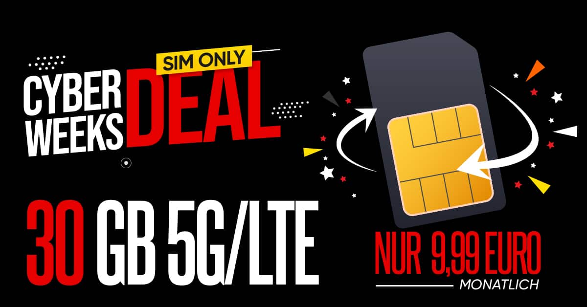 Monatlich kündbar - 30GB LTE/5G nur 9,99 Euro monatlich - HandyTarifTipp