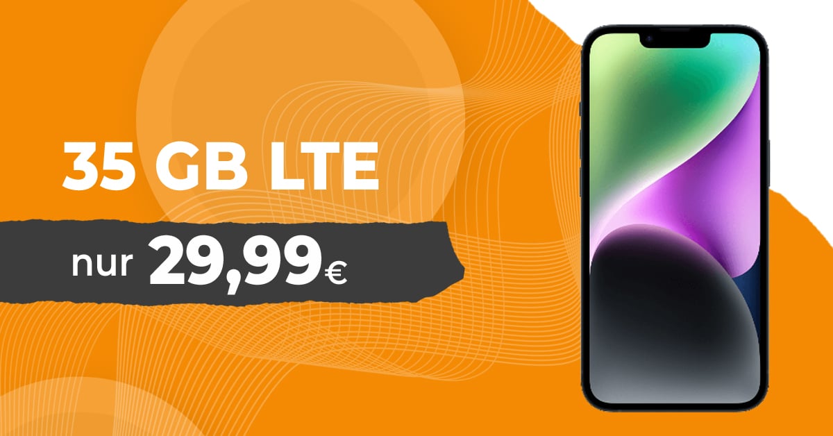 Apple iPhone 14 für einmalig 99,99 Euro mit 35GB LTE nur 29,99 Euro monatlich - HandyTarifTipp