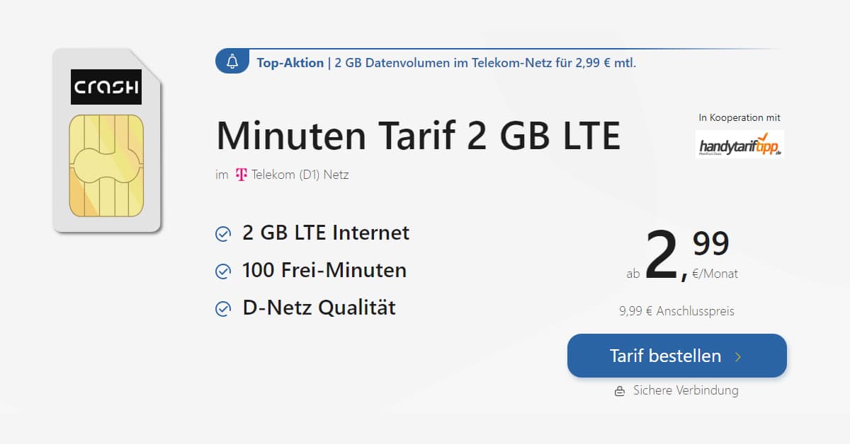 2GB LTE & 100 Frei-Minuten im Telekom Netz nur 2,99 Euro monatlich - 9,99€ Anschlusspreis ...
