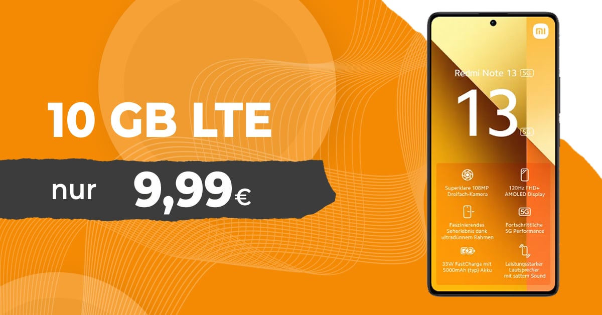 Xiaomi Redmi Note 13 5G -256GB- mit 10GB LTE und 30 Euro Wechselbonus ...