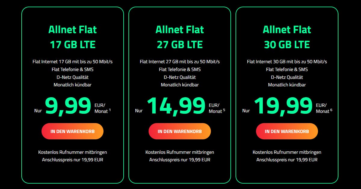 Allnet Flats - monatlich kündbar im Vodafone Netz - 17GB LTE nur 9,99 ...