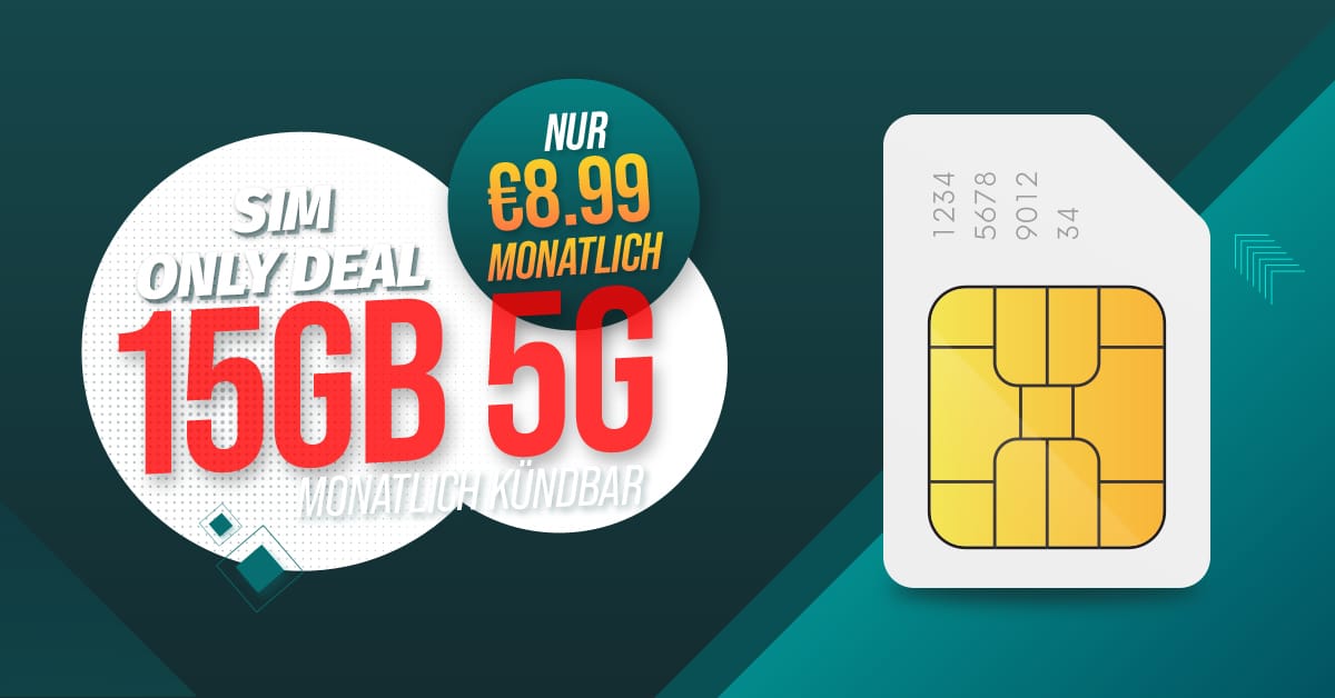 Monatlich kündbar im Vodafone Netz – 15GB 5G/LTE bei Rufnummermitnahme nur 8,99 Euro monatlich ...