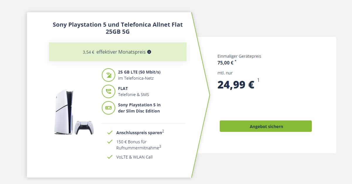 Sony Playstation 5 SLIM Disc Edition PS5 für einmalig 75 Euro mit 25GB ...