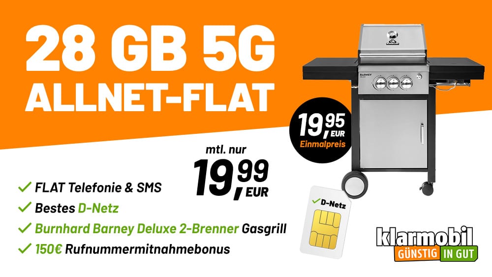 Burnhard Barney Deluxe 2-Brenner Gasgrill mit Telekom Allnet Flat 28GB ...