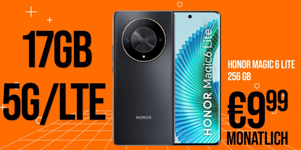 Honor Magic 6 Lite 5G -256GB- für einmalig 1 Euro mit 17GB 5G/LTE nur 9,99 Euro monatlich ...