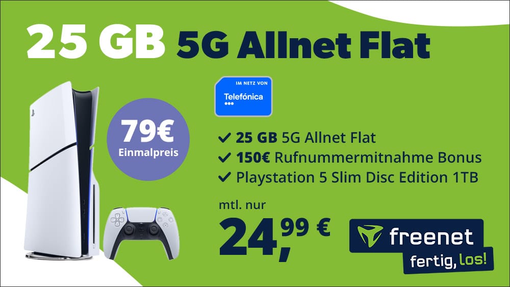 Sony Playstation 5 PS5 für einmalig 79 Euro mit Allnet Flat 25GB 5G/LTE ...