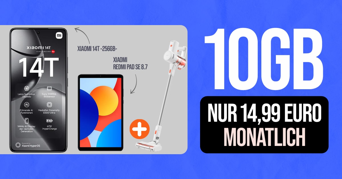 Xiaomi 14T & Xiaomi Redmi Pad SE 8.7 & Xiaomi Vacuum Cleaner G20 lite für einmalig 79 Euro (+AG ...