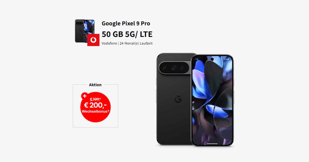 Google Pixel 9 Pro für einmalig 99.95 Euro (+AG 39.99€) mit 50GB und ...