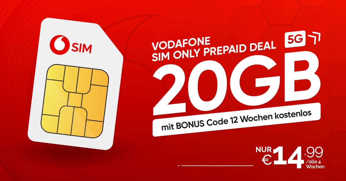 Prepaid – Vodafone 20GB nur 14.99 Euro alle 4 Wochen – 45 ...