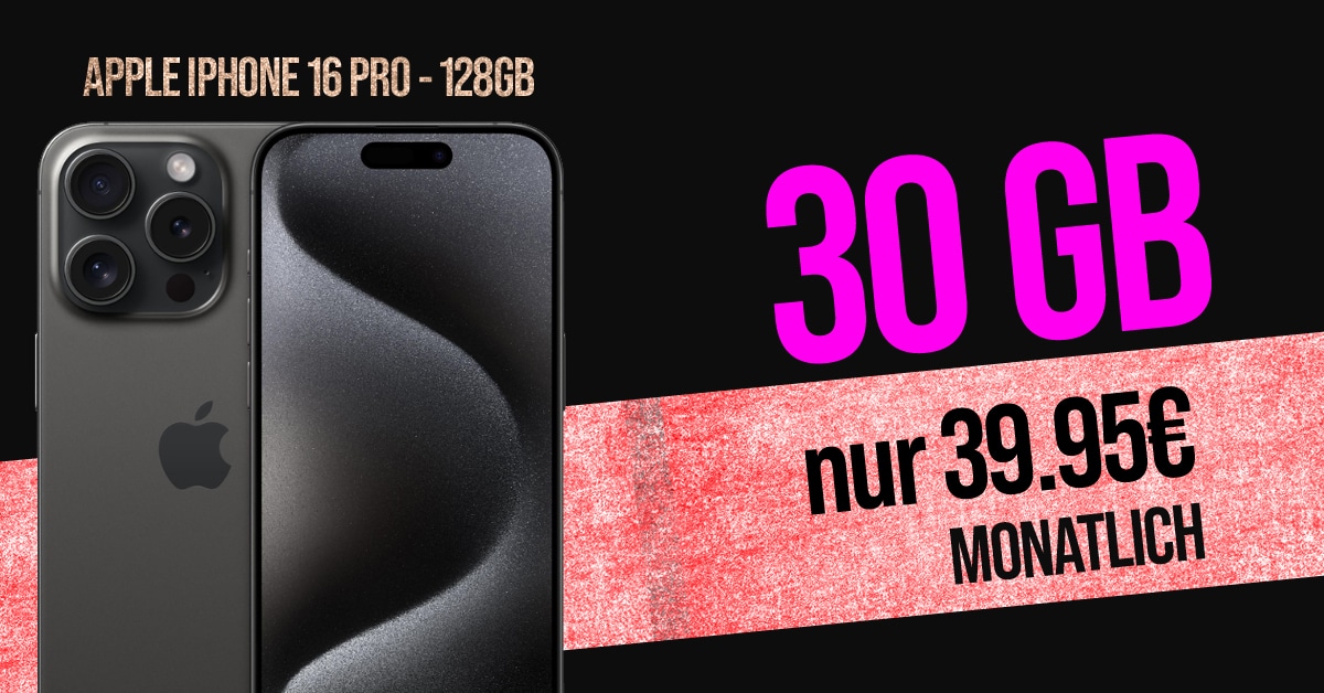 Apple iPhone 16 Pro für einmalig 269 Euro (+AG 39.95€) mit Telekom 30GB ...