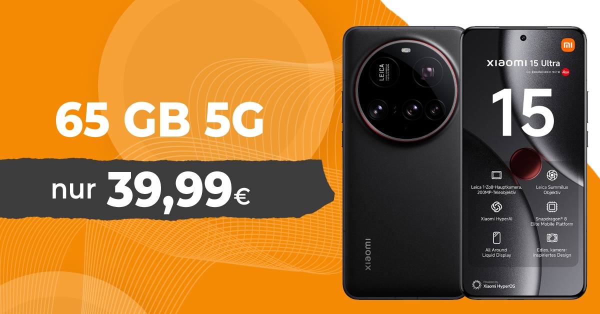 Xiaomi 15 Ultra für einmalig 99.95 Euro mit 65GB Allnet Flat und 100 Euro Wechselbonus bei ...