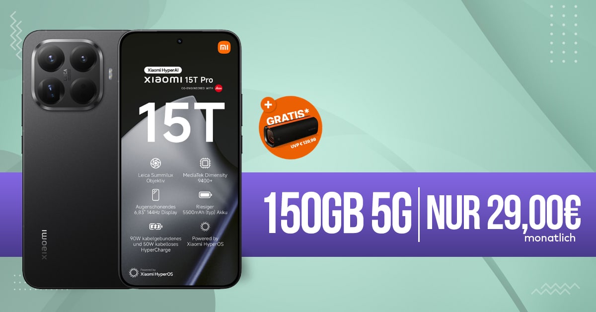 Xiaomi 15T Pro 1TB & & Xiaomi Sound Party Lautsprecher für einmalig 49.95 Euro mit 150GB Allnet ...