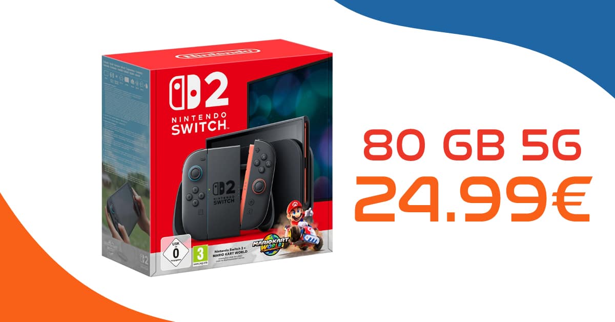 Nintendo Switch2 mit Mario Kart World Set mit Handyvertrag - 80GB Allnet Flat nur 24.99 Euro ...