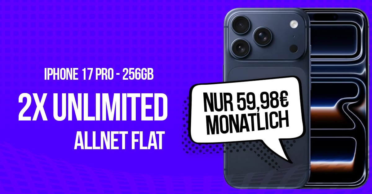 iPhone 17 Pro für einmalig 29 Euro mit 2x o2 unlimited Allnet Flat nur ...